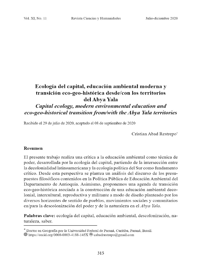 Vista de Ecología Del Capital, Educación Ambiental Moderna y Transición ...