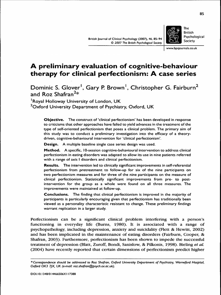 CBT Clinical Perfeccionism (Fairburn) | PDF | Perfectionism (Psychology ...