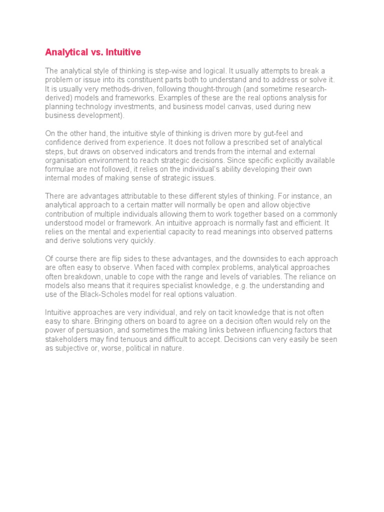 Analytical VS Intuitive | PDF | Thought | Intuition