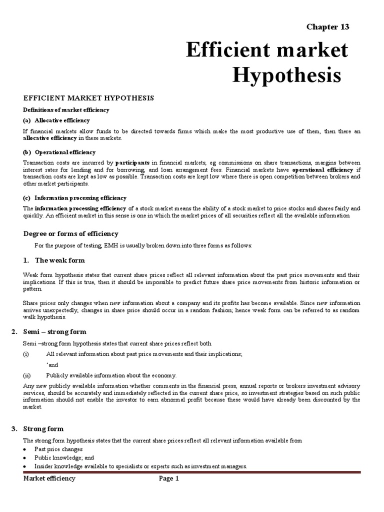 Chapter 13. Market Efficiency | PDF | Stocks | Efficient Market Hypothesis
