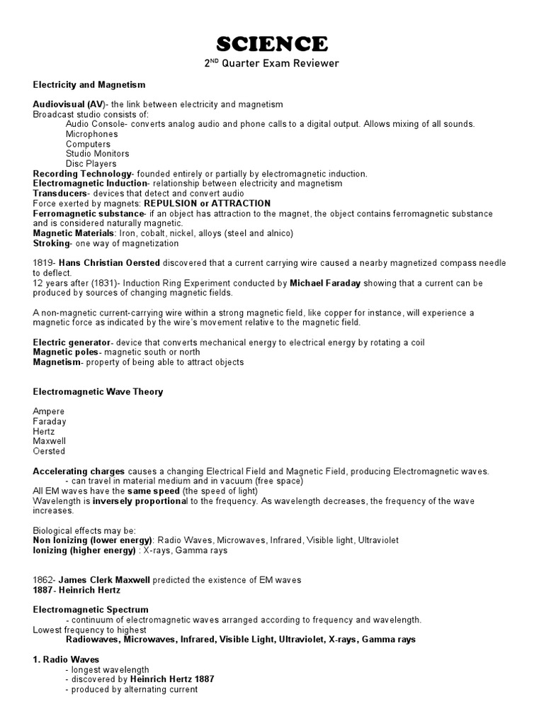 SCIENCE Reviewer 2nd Quarter Grade 10 | PDF | Electromagnetic Radiation ...