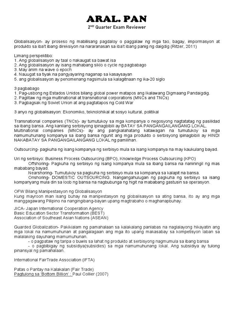 Aral. Pan Review Grade 10 | PDF