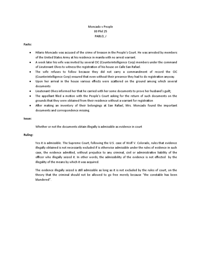 Case Digest of Moncado V People 80 Phil 25 | PDF