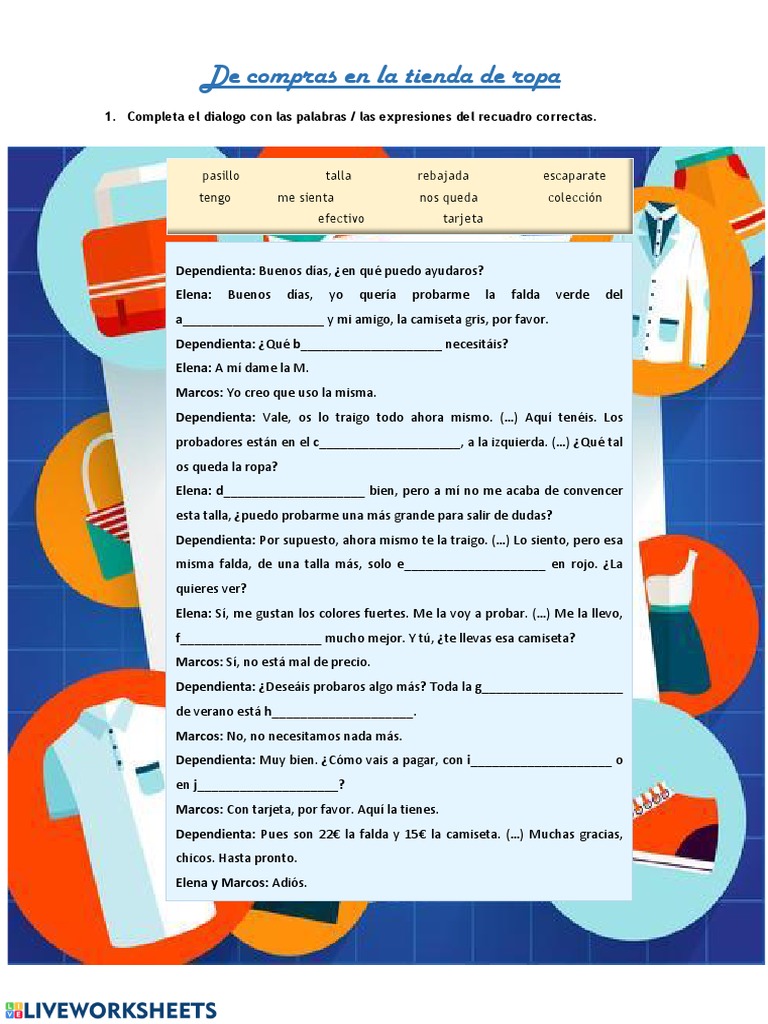 De Compras en La Tienda de Ropa: 1. Completa El Dialogo Con Las ...