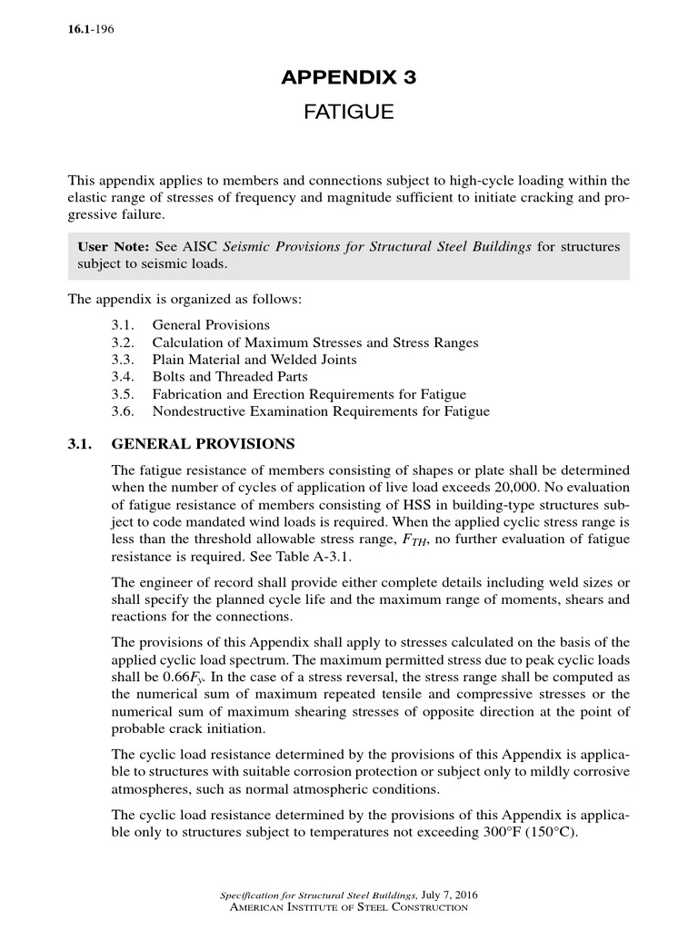 AISC Appendix 3: Fatigue Design Standards | PDF | Fatigue (Material ...