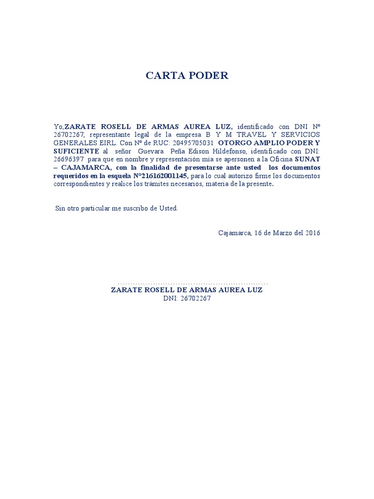 CARTA PODER - SUNAT by M Travel | PDF