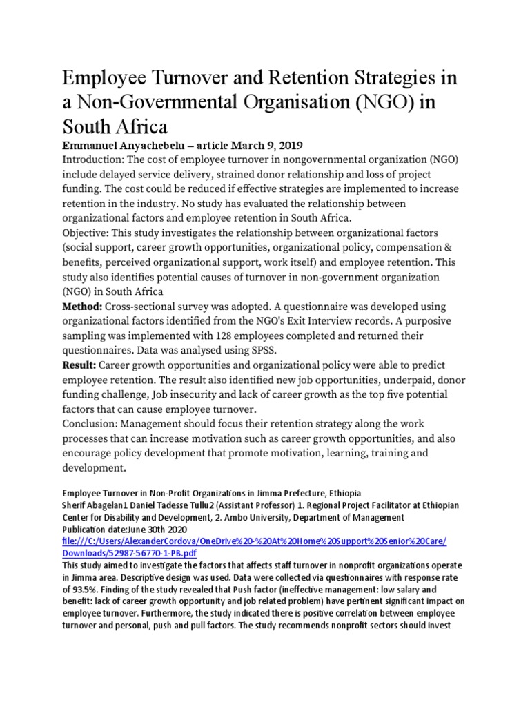 Employee Turnover and Retention Strategies in A Non | PDF | Employee Retention | Turnover ...
