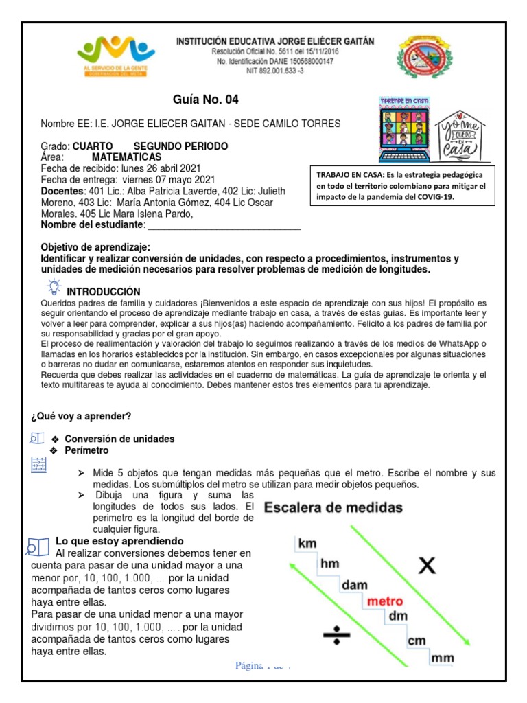 2021 4° Guia 4 Multiareas. | PDF | Aprendizaje | Multiplicación