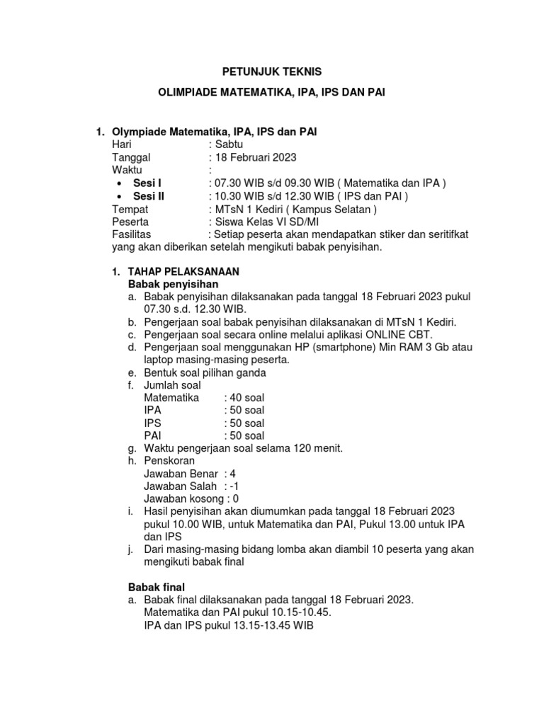 Juknis Olimpiade | PDF