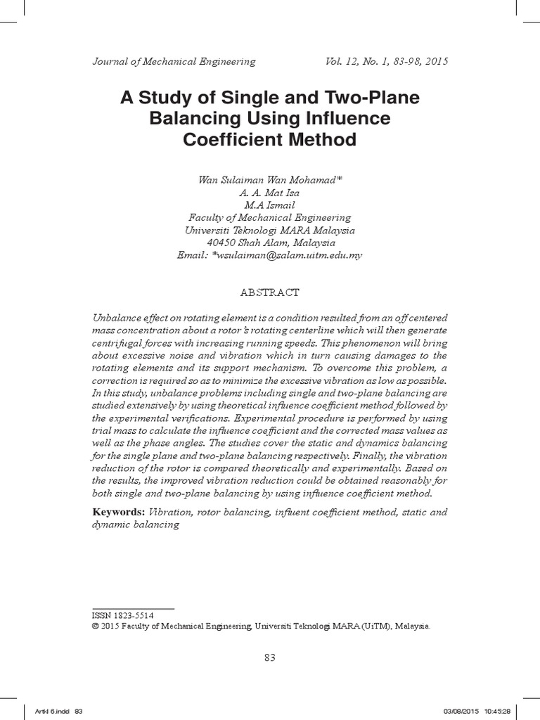 Single and Two Plane Using Influence Coefficient | PDF | Physical ...