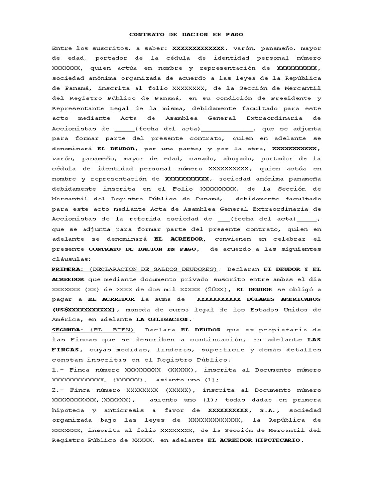Contrato de dacion en Pago MODELO | PDF | Pagos | Justicia