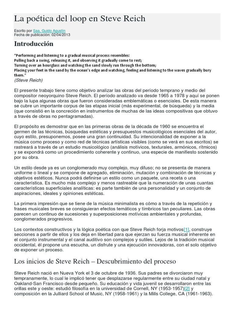 La Poética Del Loop en Steve Reich - Saa, Guido Agustín | PDF | Ritmo | Melodía