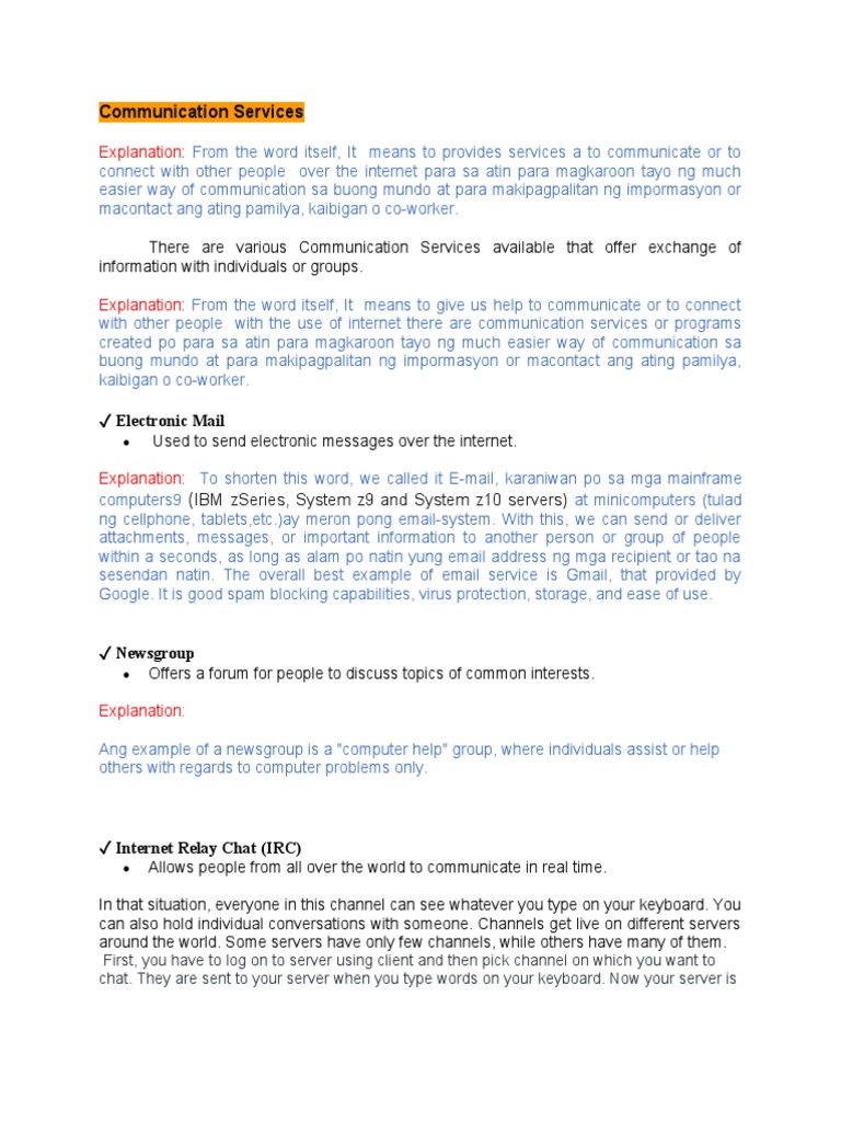 Communication Services (Report) | PDF | Instant Messaging | Internet Relay Chat