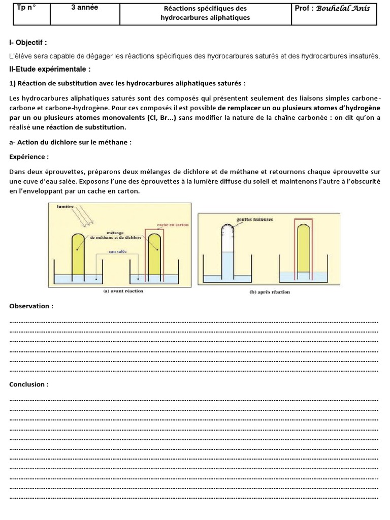 Réactions des hydrocarbures aliphatiques | PDF | Acide sulfurique ...