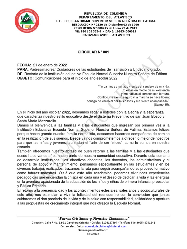 Circular 001 2022-1 | PDF