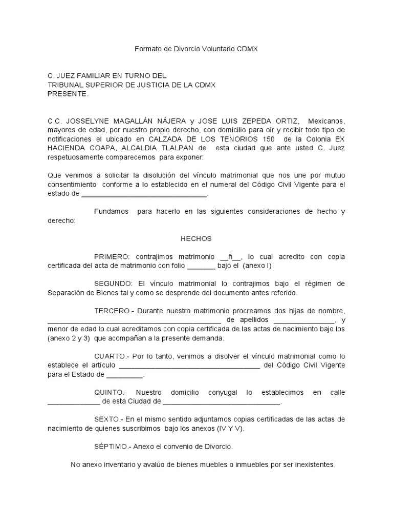 Formato de Divorcio en CDMX | PDF | Divorcio | Matrimonio