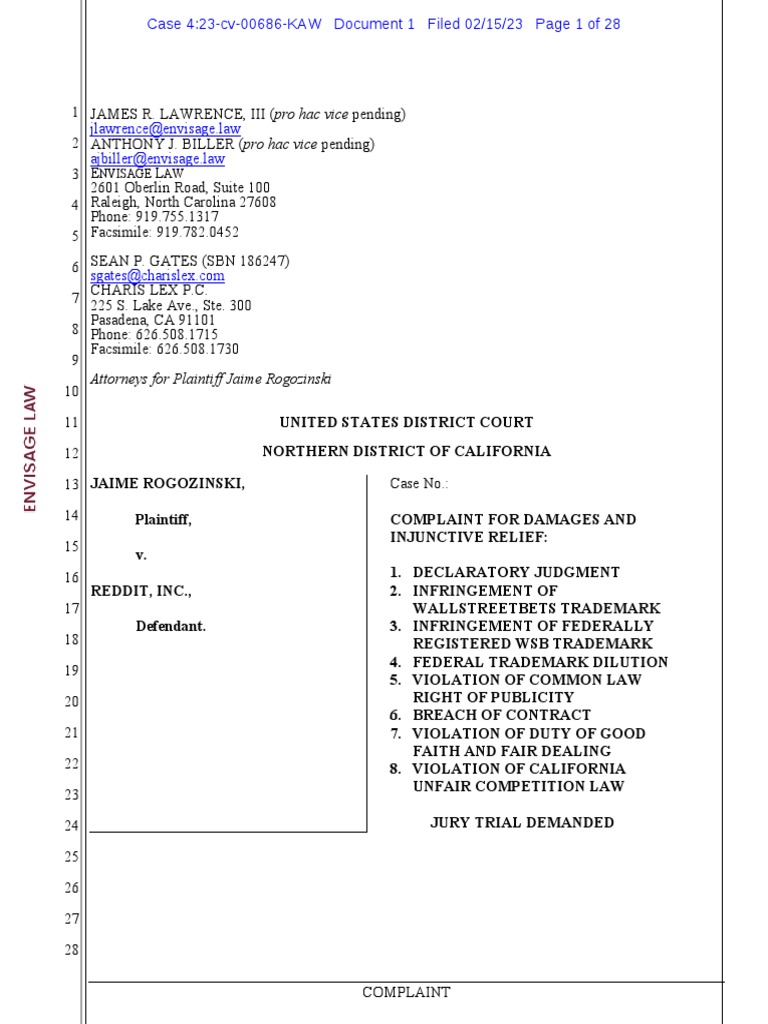 Rogozinski V Reddit | PDF | Internet Forum | Trademark