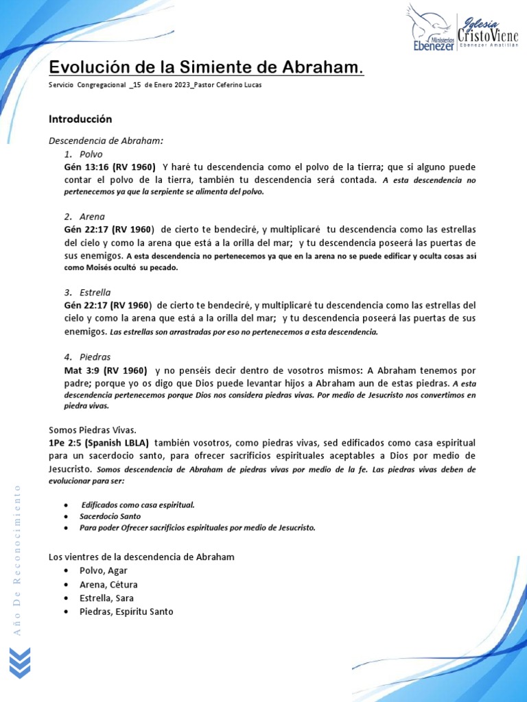 Evolución de La Simiente de Abraham - Pastor Ceferino Lucas Olivo - Dom ...