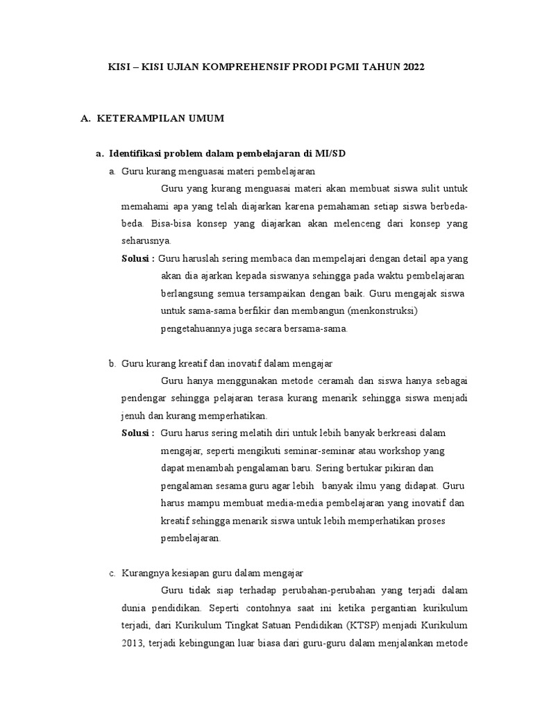 Kisi-Kisi Kompre PGMI 2022 | PDF