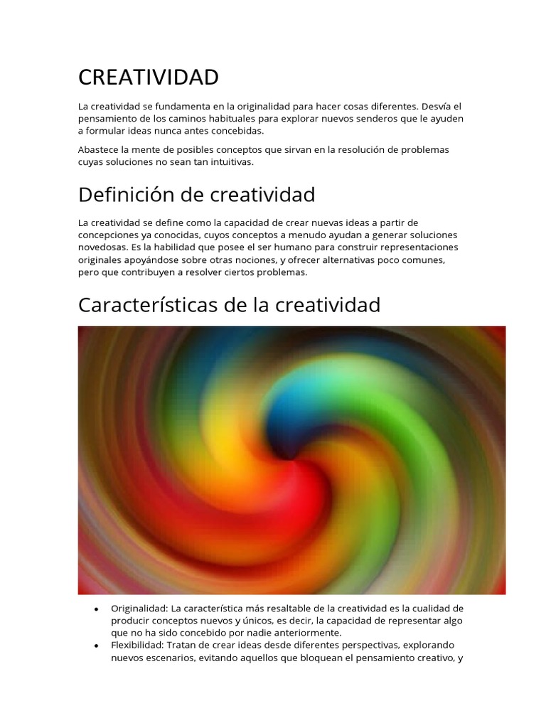Definición y características de la creatividad | PDF | Creatividad ...