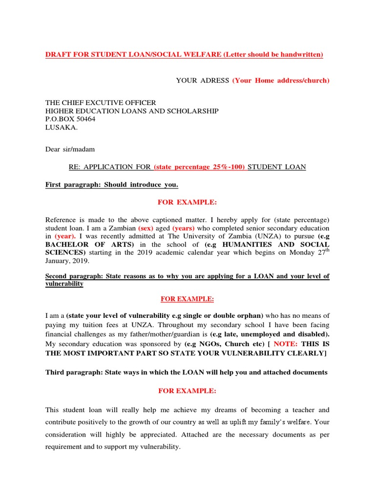 Student Loan Draft Letter - Zambia | PDF | Wellness