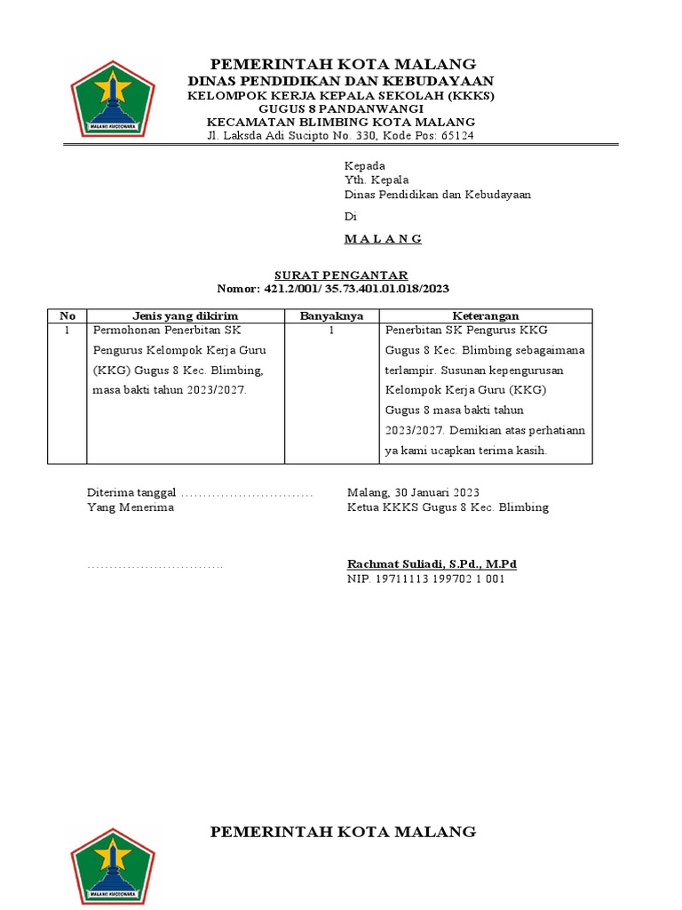 Surat Pengantar SK Ke Dinas | PDF