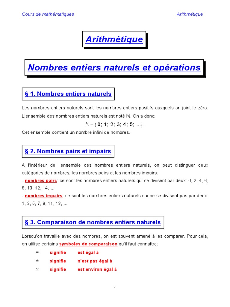 Nombres entiers naturels en arithmétique | PDF | Division | Entier naturel