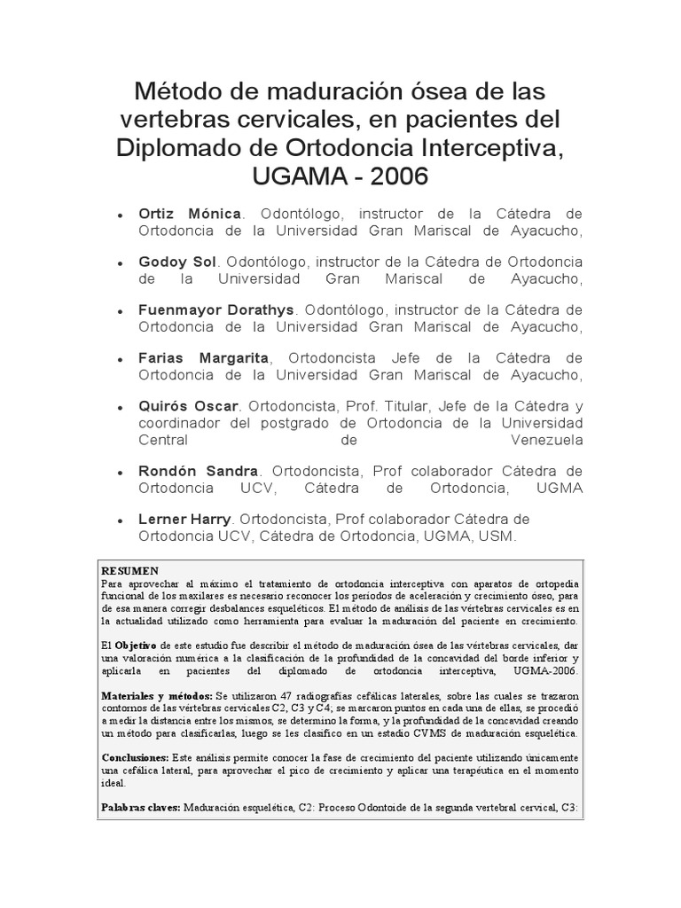 Método de Baccetti en Maduración Cervical | PDF | La columna vertebral ...