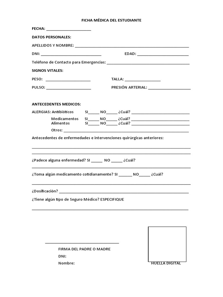 Ficha Médica Del Estudiante | PDF