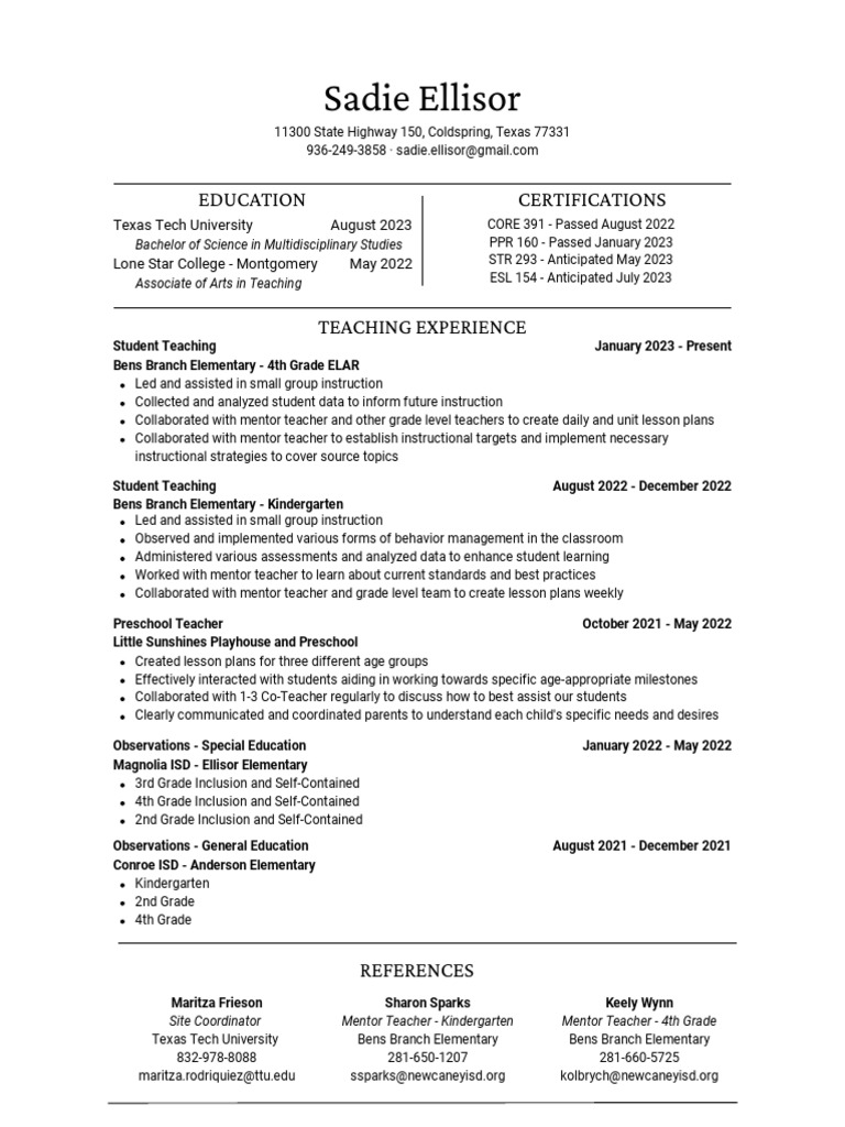 sadie ellisor resume 1 | PDF | Teachers | Lesson Plan