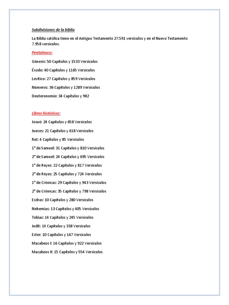 Subdivisiones de la Biblia Católica | PDF | Viejo Testamento | 1st ...