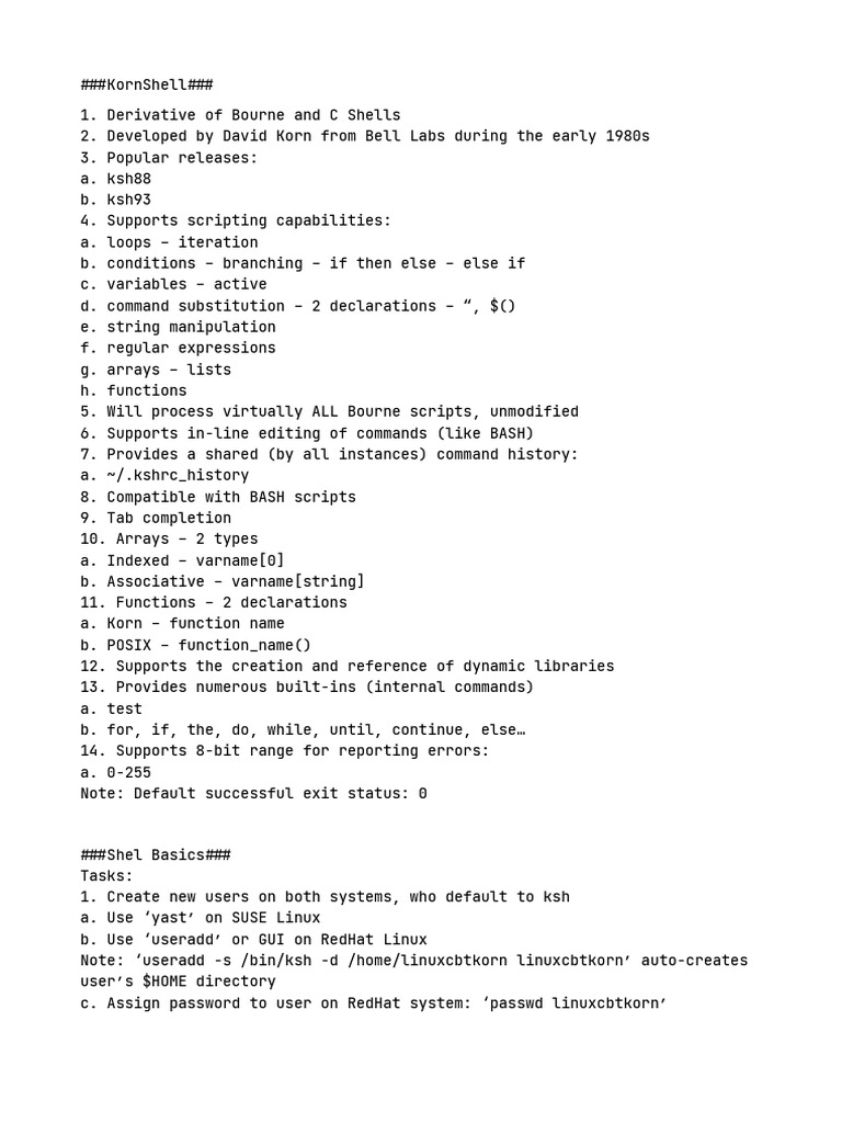 KORN Shell - Cheat Sheet | PDF | Software Development | Computer Science KORN Shell - Cheat Sheet | PDF | Software Development | Computer Science