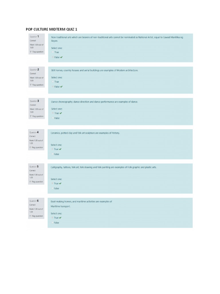 Pop Culture Midterm Quiz 1 | PDF Pop Culture Midterm Quiz 1 | PDF