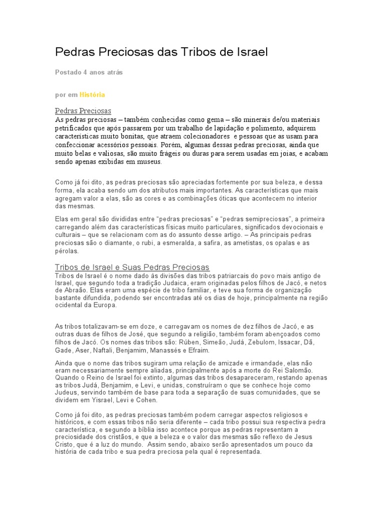 Pedras Preciosas das 12 Tribos de Israel | PDF | Gema (Mineralogia ...