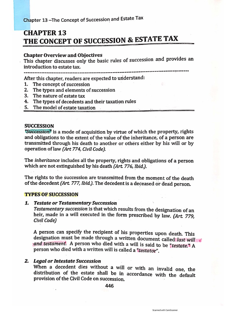 Chapter 13 The Concept of Succession Estate Tax | PDF