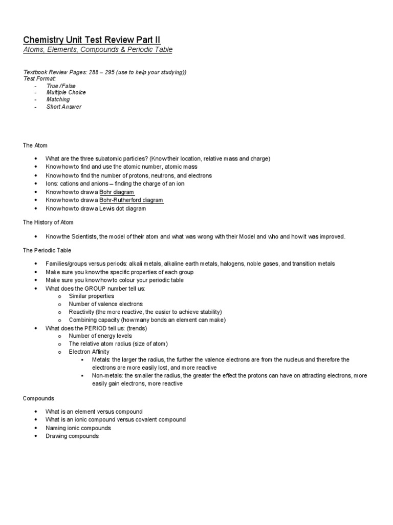 Chemistry Unit Test Review Part II A | PDF | Chemical Compounds | Ion