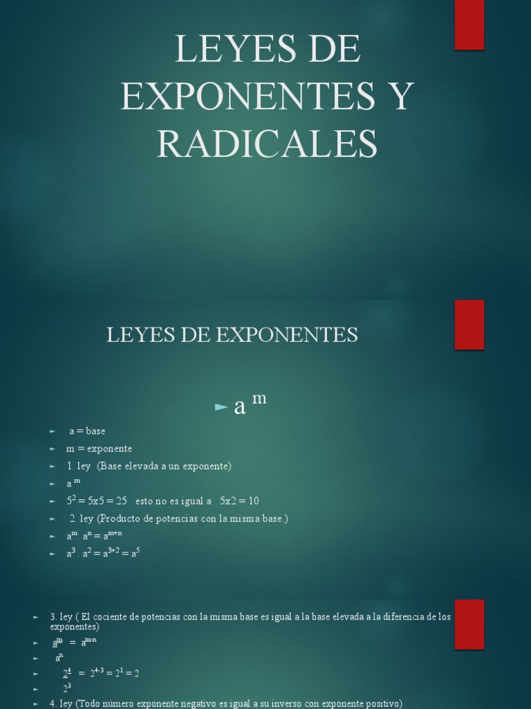 Leyes de Los Exponentes y Radicales CON EJERCICIOS | PDF