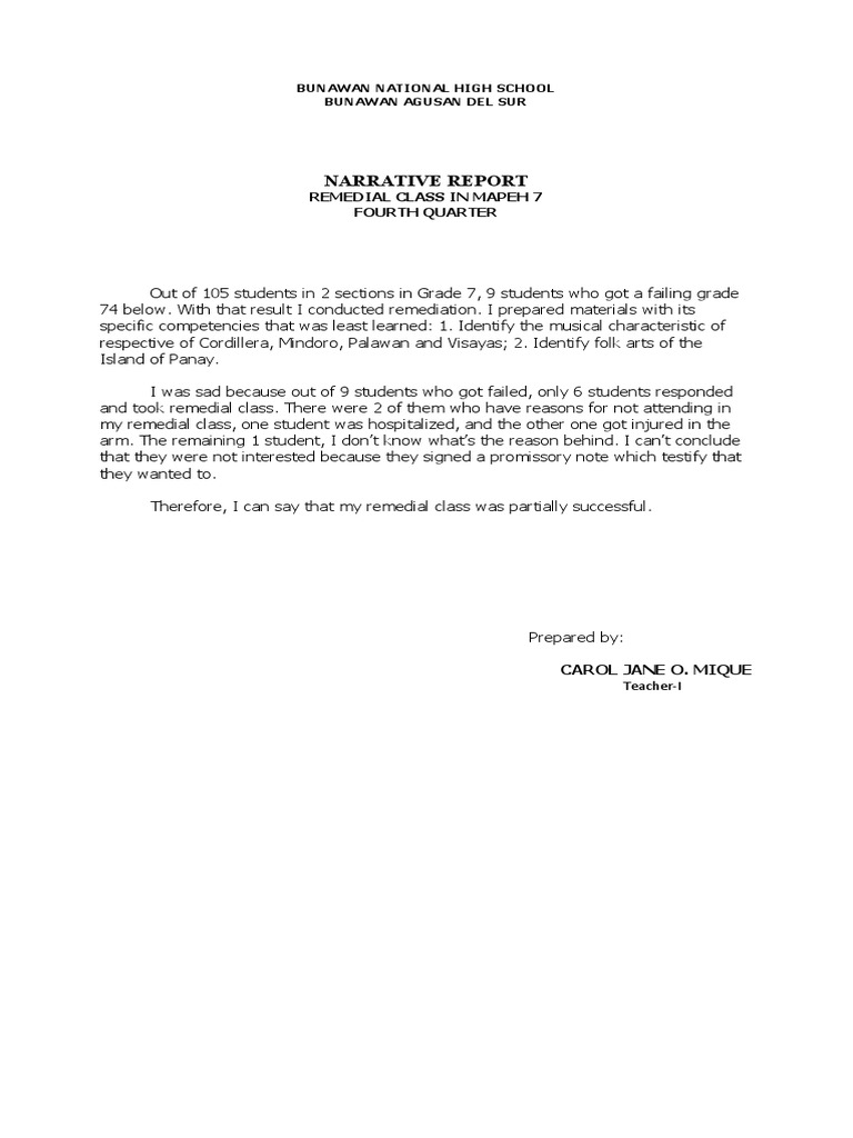 Narrative Report | PDF | Cognitive Science | Cognition