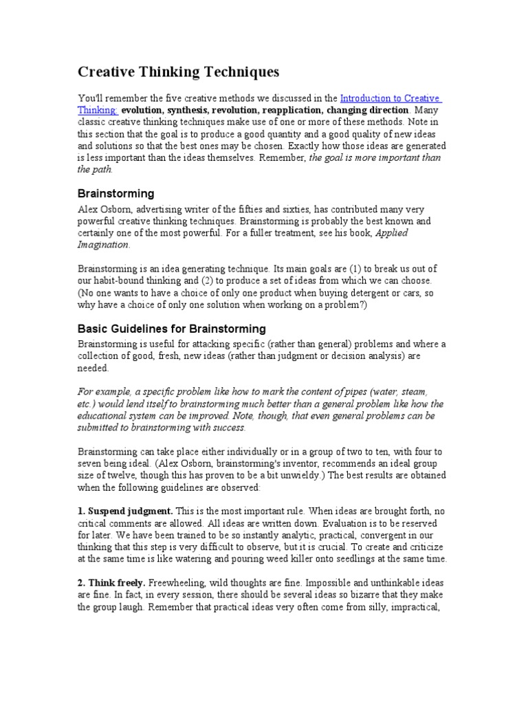 Creative Thinking and Brainstorming Techniques | PDF | Brainstorming ...