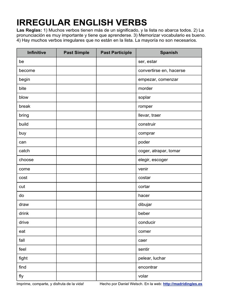 Lista de Verbos Irregulares en Inglés | PDF