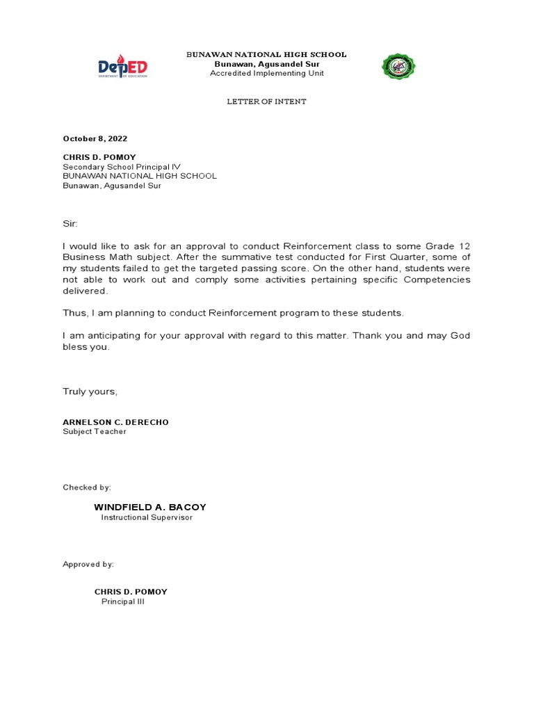 Letter of Intent For Remedial | PDF