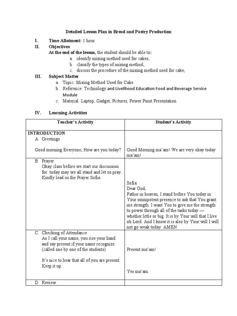 CONTROL Detailed Lesson Plan 1 | PDF | Cakes | Batter (Cooking)