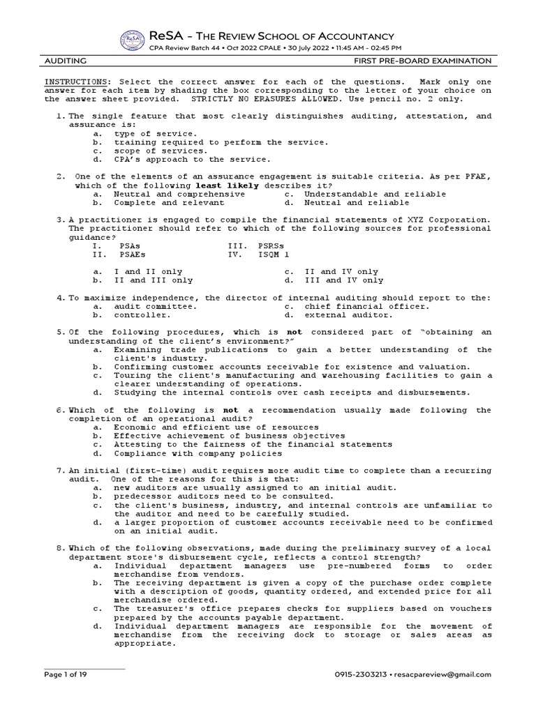 Preparing for the CPA Board Exams: A First Pre-Board Examination on ...