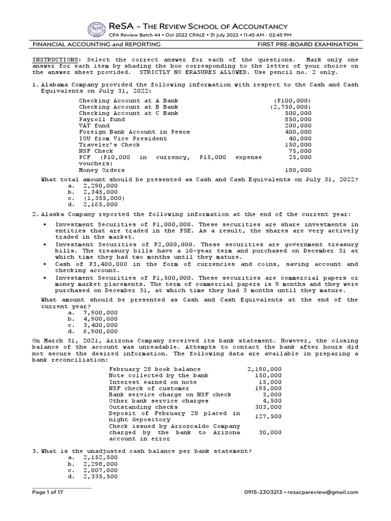 ReSA B44 FAR First PB Exam Questions Answers Solutions | PDF | Depreciation | Franchising