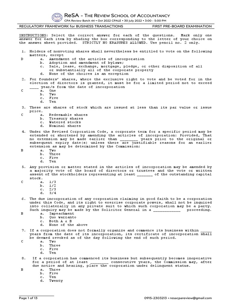 ReSA B44 RFBT First PB Exam Questions and Answers | PDF | Legal ...