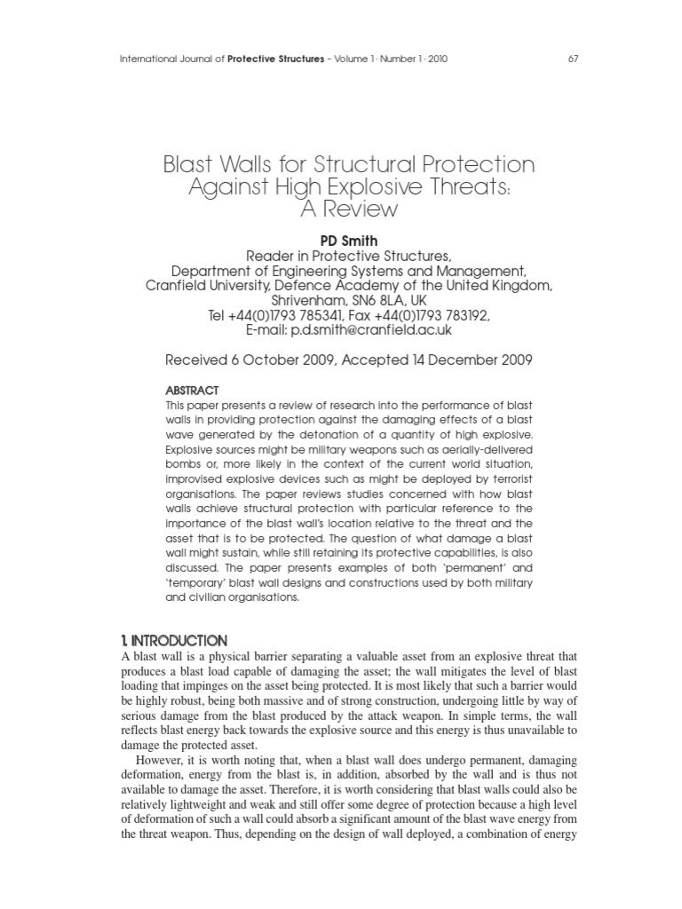 Blast Walls For Structural Protection Against High Explosive Threats: A ...