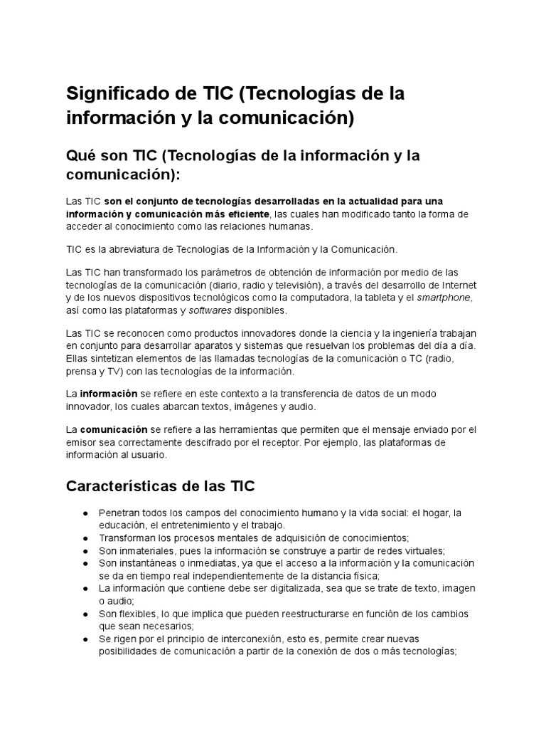Significado de TIC, Técnica y Tecnología | PDF | Tecnología de ...