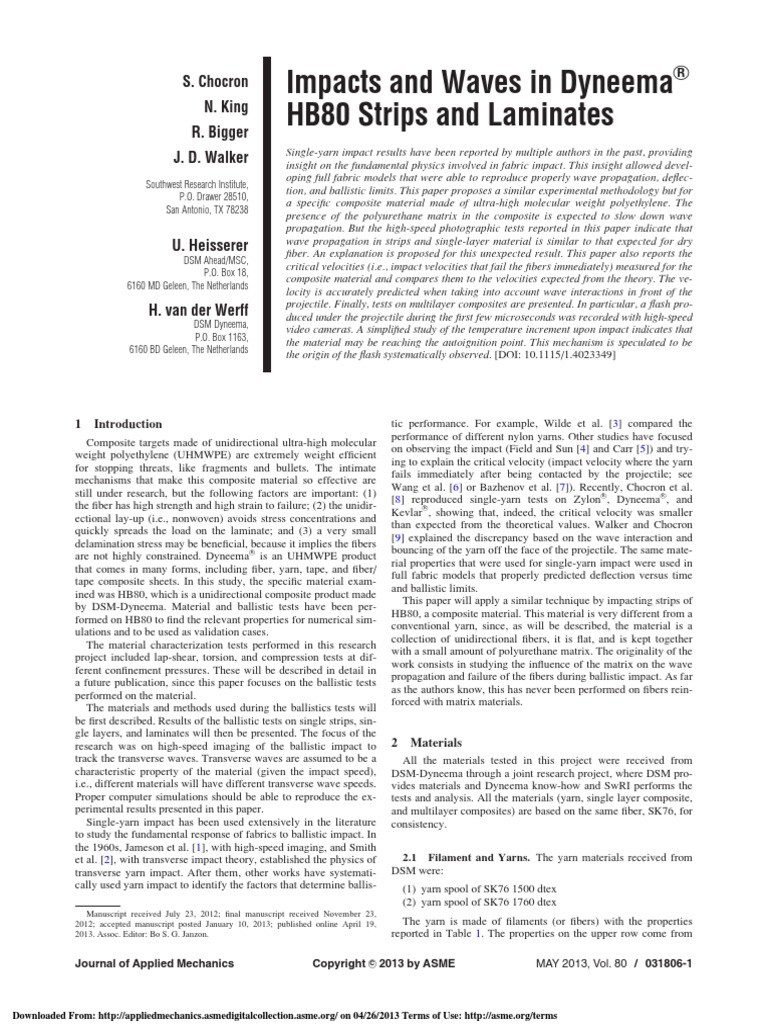 Chocron 2013 - Impacts and Waves in Dyneema HB80 | PDF | Composite ...