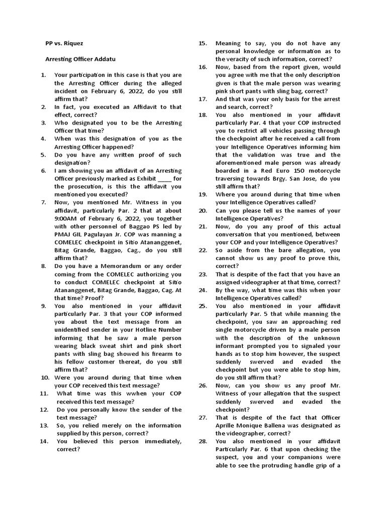 Officer's Testimony in Arrest Case | PDF