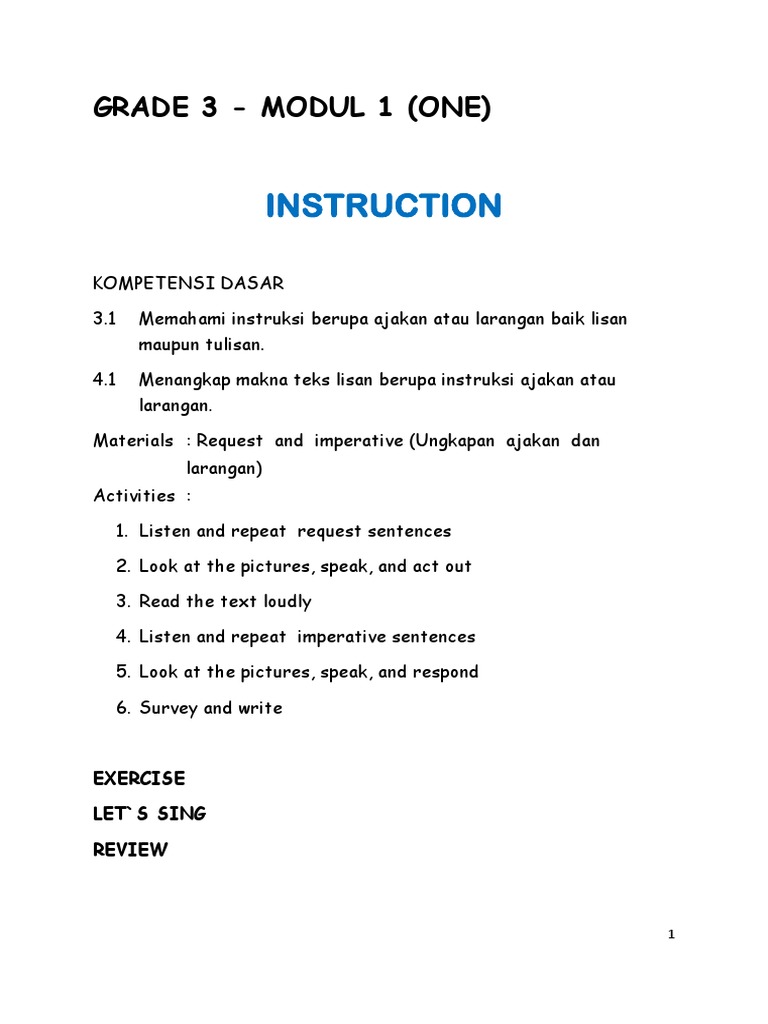 Modul 1 BHS Inggris KLS 3 KD 3.1 - 4.1 | PDF | Organisms